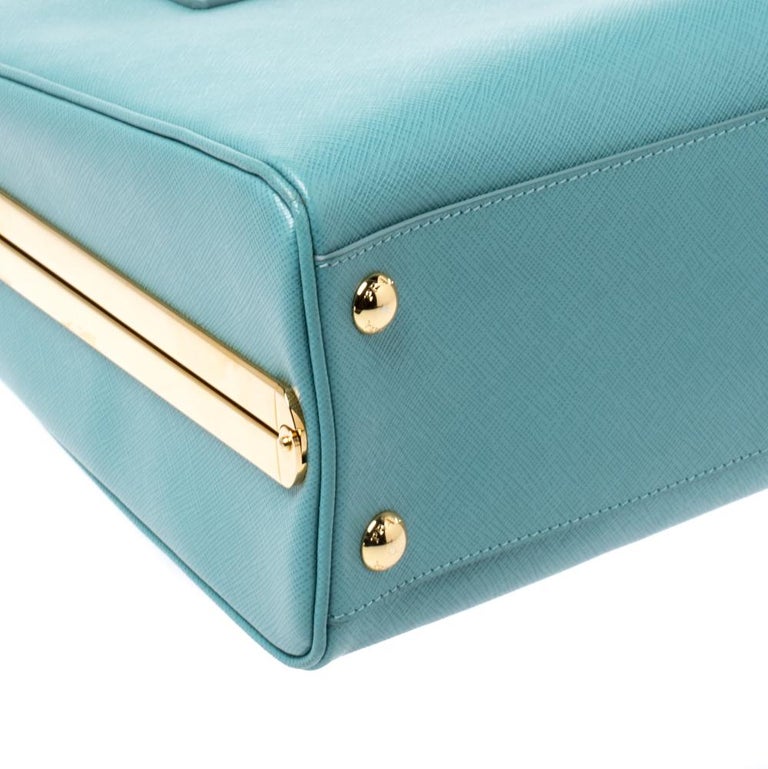 Prada Royal Blue Saffiano Leather Pyramid Frame Top Handle Bag For Sale ...