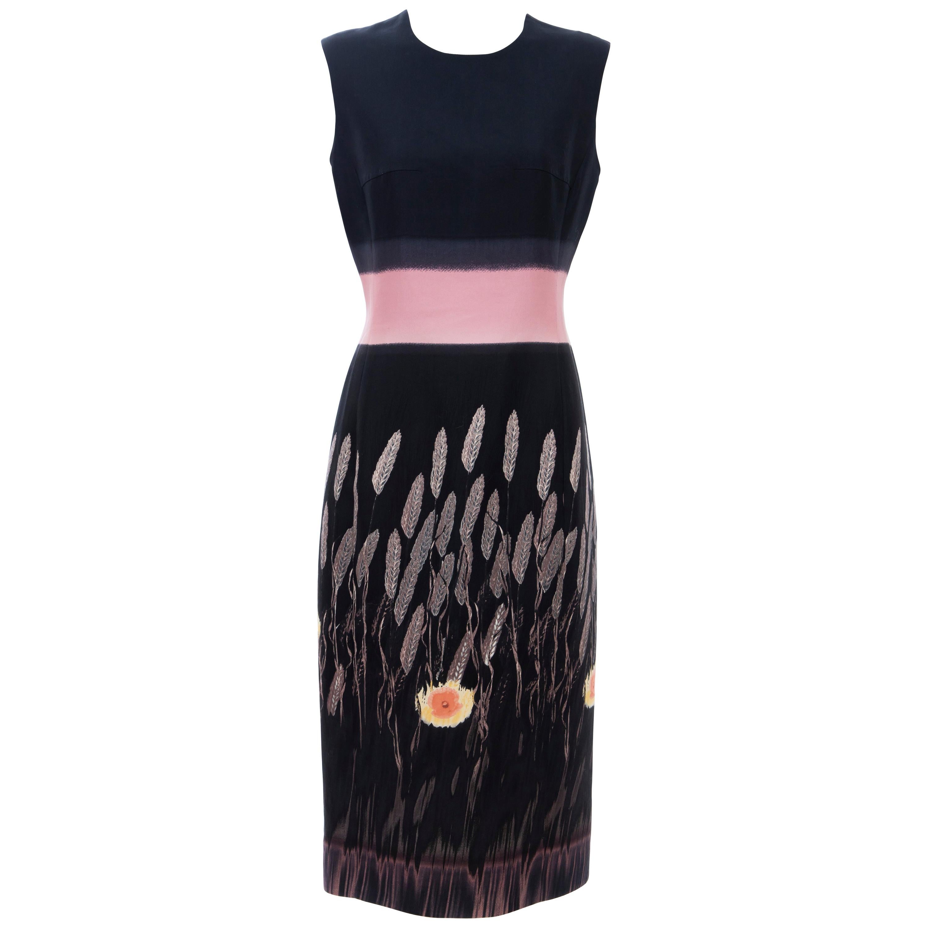 Prada Runway Black Sleeveless Cotton Silk Printed Sheath Dress, Spring ...