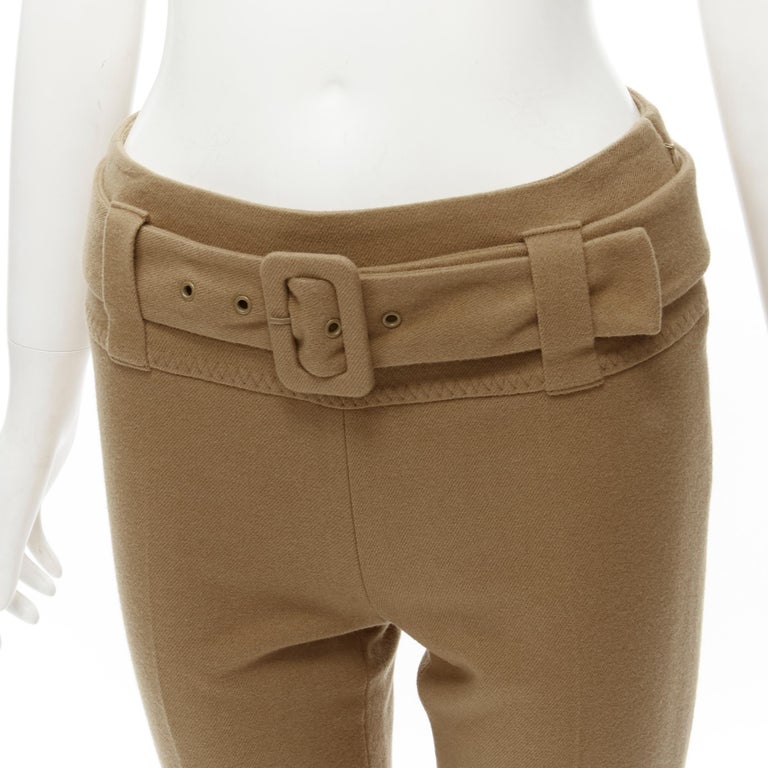 PRADA Runway camel tan wool buckle belt tapered cropped pants XS For ...