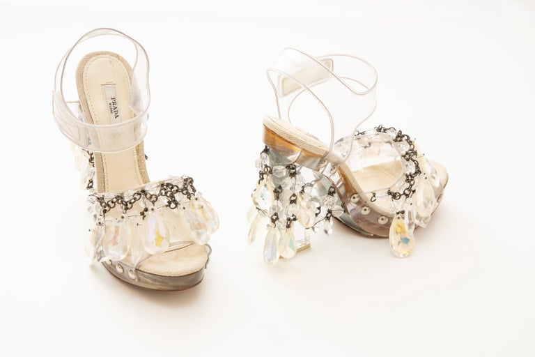 Prada Runway Clear PVC Lucite Faceted Crystal Platform Sandals, Spring ...