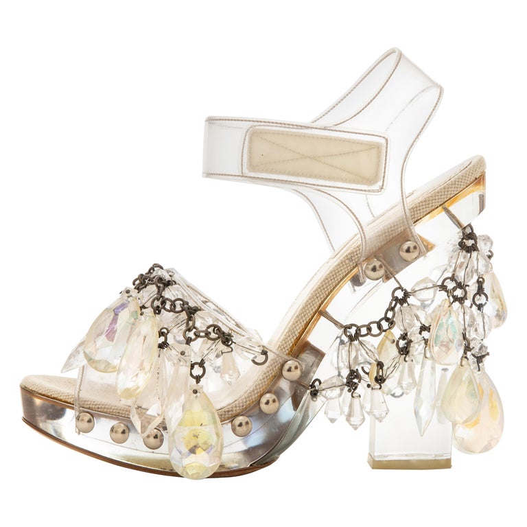 Prada Runway Clear PVC Lucite Faceted Crystal Platform Sandals, Spring ...