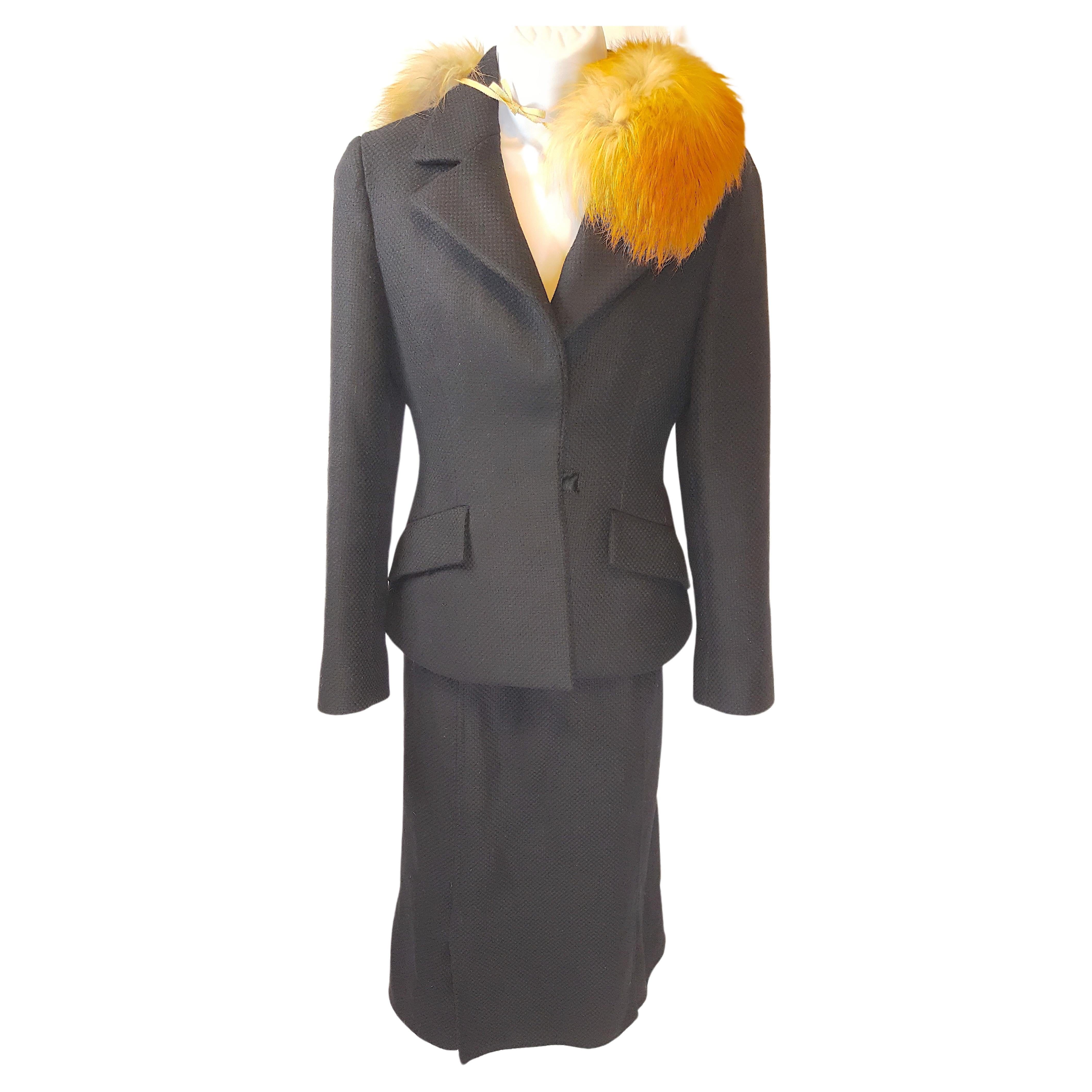 Prada 2000 Runway "Look 1" Retro1940 TiedFoxFurCollar Wool Jacket Skirt ...