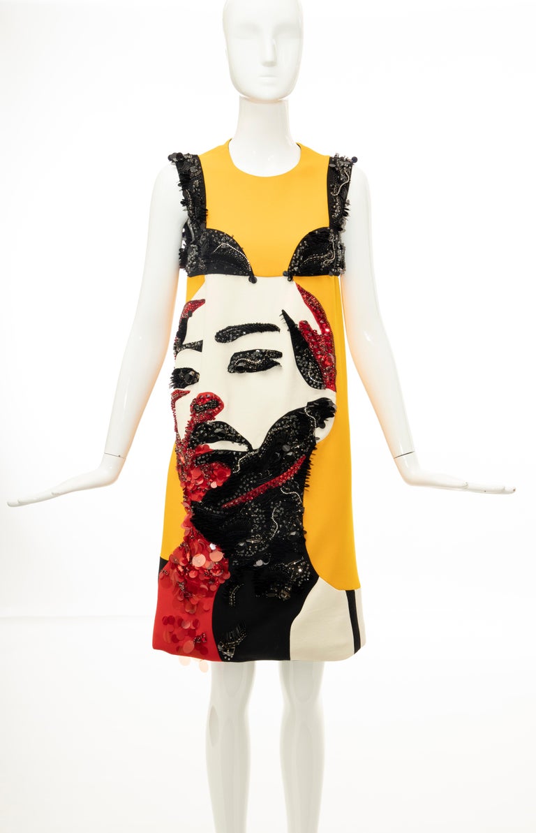 Prada Runway Wool Silk Sleeveless Bead Embroidery Shift Dress, Spring ...
