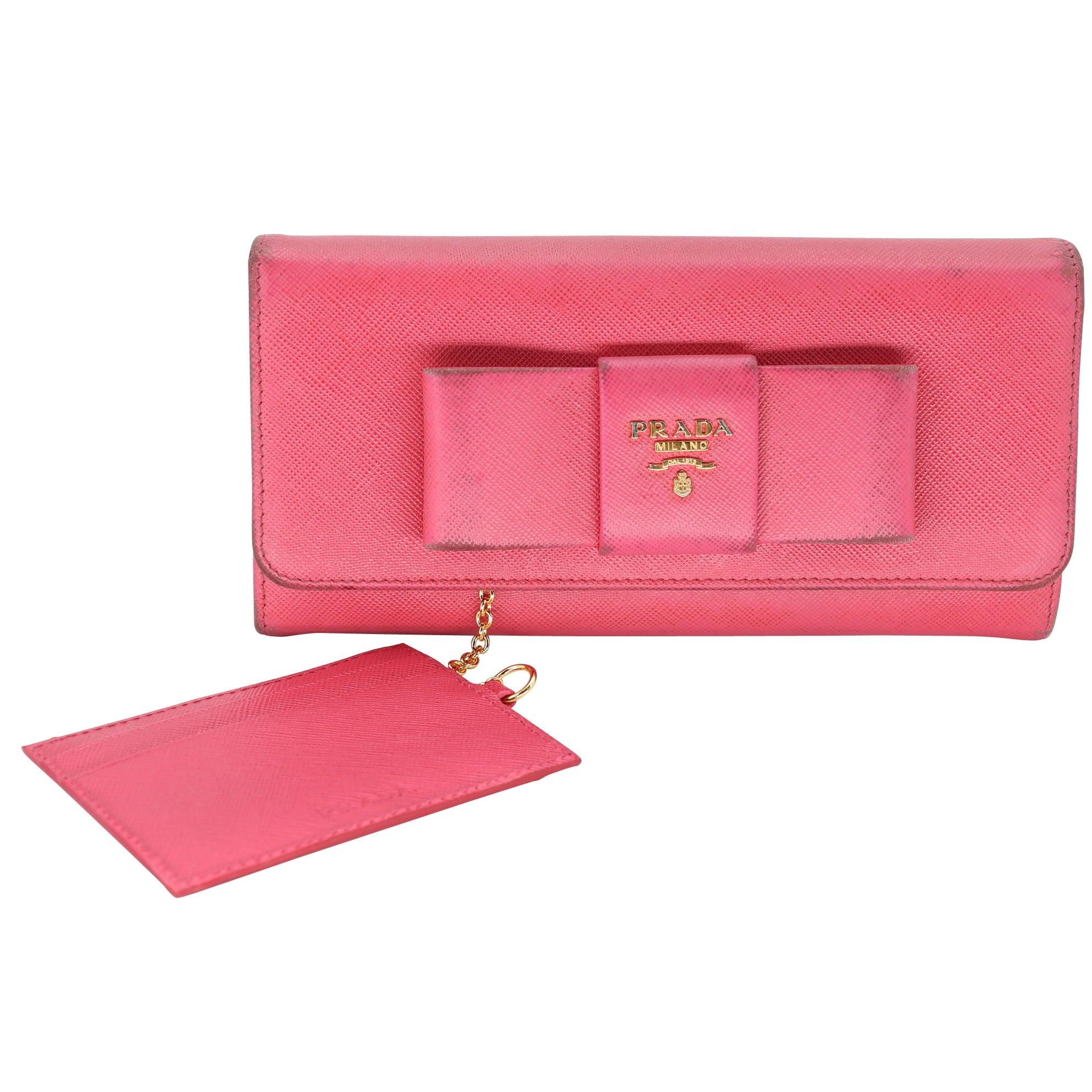 Prada Saffiano Peonia Fiocco Bow Pink Wallet PR-W1005P-A005 at 1stDibs ...