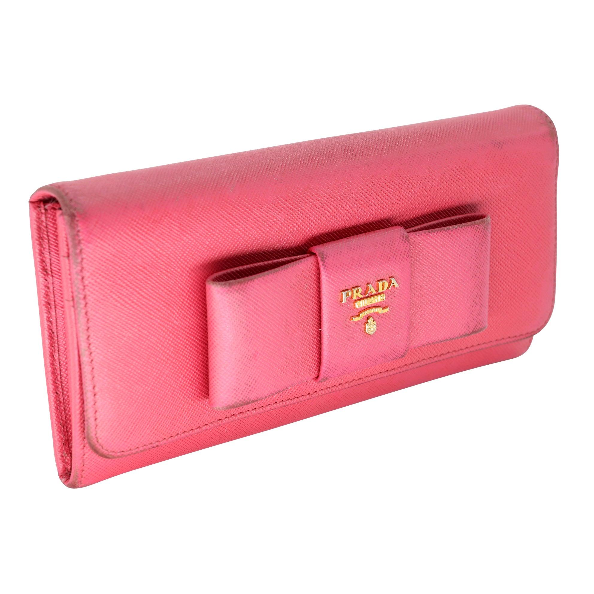 Prada Saffiano Peonia Fiocco Bow Pink Wallet PR-W1005P-A005 at 1stDibs ...