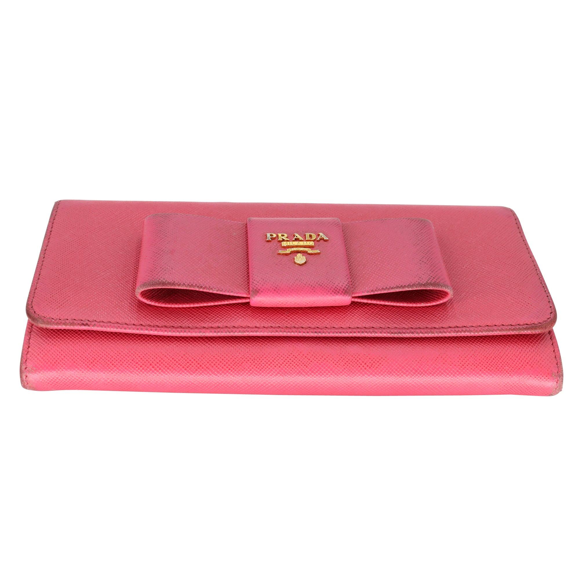 Prada Saffiano Peonia Fiocco Bow Pink Wallet PR-W1005P-A005 at 1stDibs ...