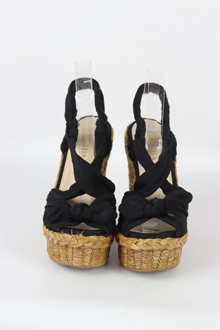 Prada Satin And Raffia Espadrille Wedge Sandals Eu 38 Uk 5 Us 8 For ...
