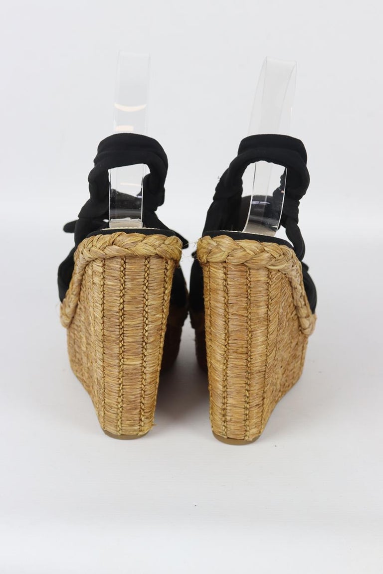 Prada Satin And Raffia Espadrille Wedge Sandals Eu 38 Uk 5 Us 8 For ...