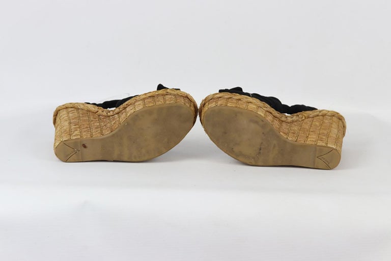 Prada Satin And Raffia Espadrille Wedge Sandals Eu 38 Uk 5 Us 8 For ...