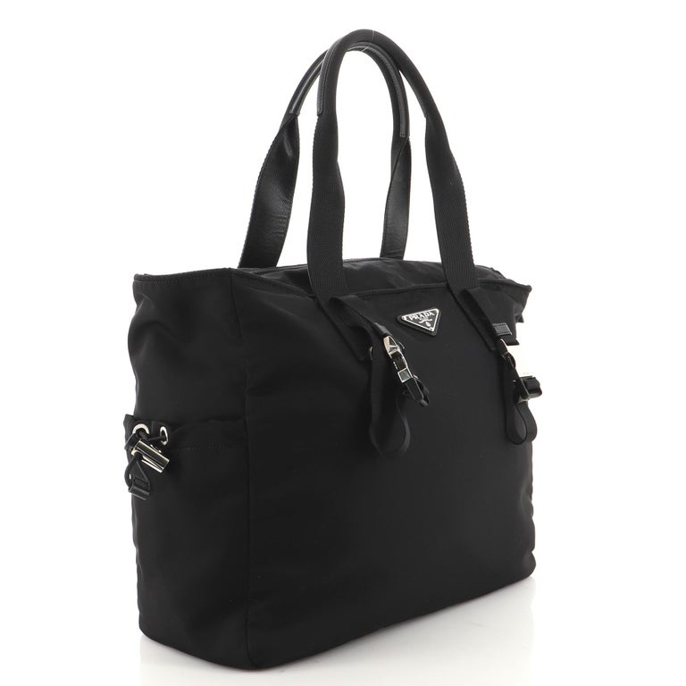 Prada Side Pocket Buckle Tote Tessuto Medium For Sale at 1stDibs