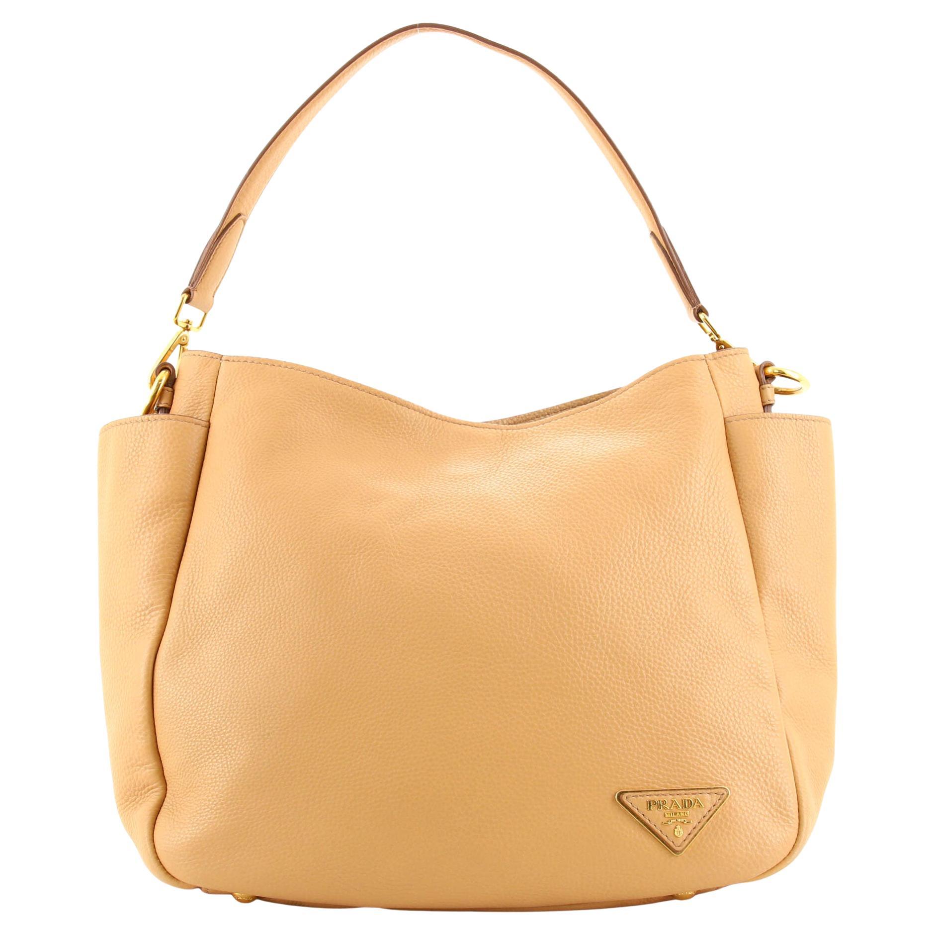 Prada Cammeo Beige Leather Plastic Chain Link Strap "Madras" Shoulder ...