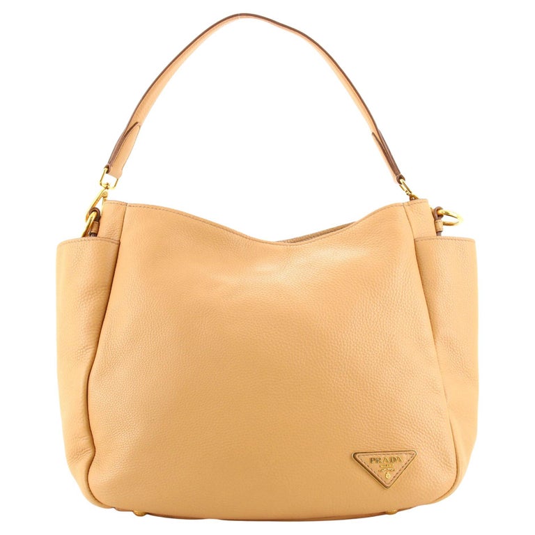 Prada Side Pocket Zip Hobo Vitello Daino Large For Sale at 1stDibs