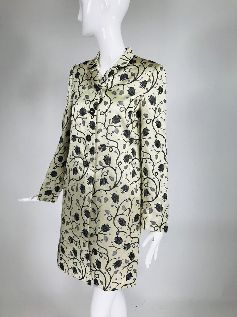 Prada Silver Cream Silk Twining Vine Brocade Coat at 1stDibs