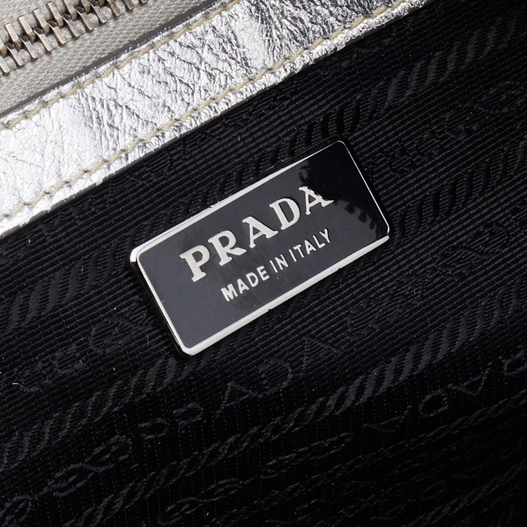 Prada Silver Gaufre Leather Satchel For Sale at 1stDibs