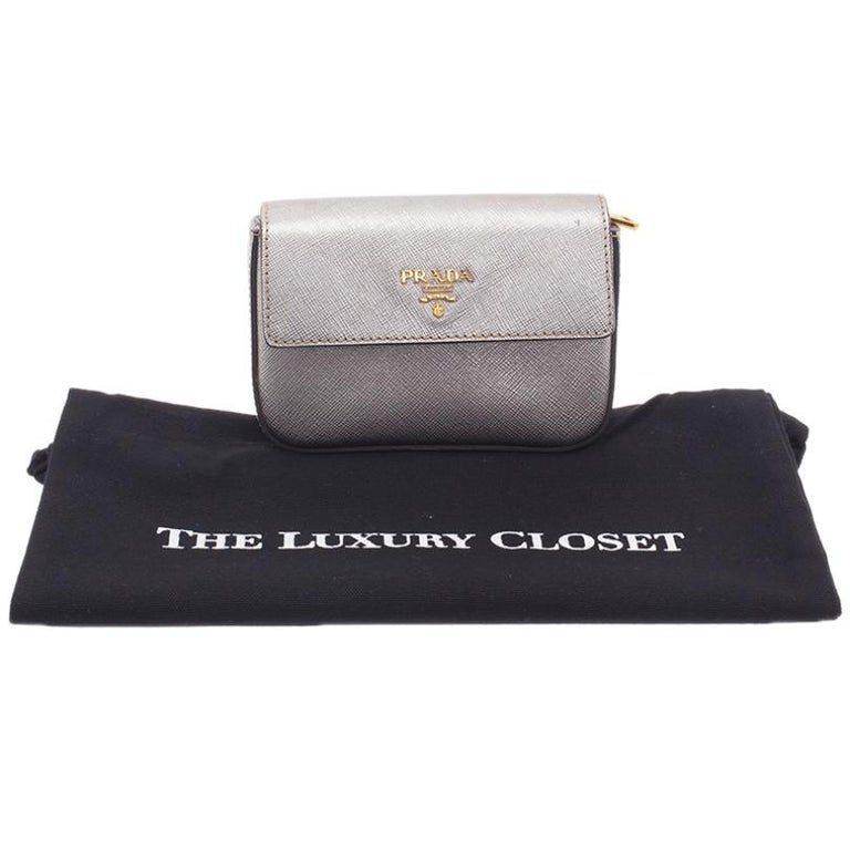 Prada Silver Saffiano Leather Mini Box Clutch For Sale at 1stDibs