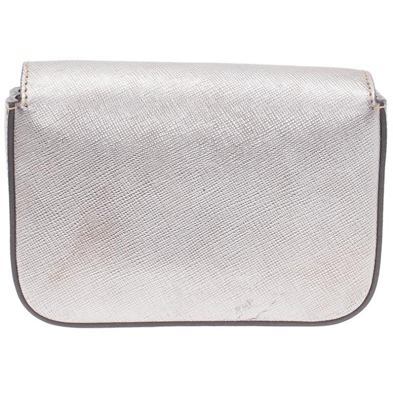 Prada Silver Saffiano Leather Mini Box Clutch For Sale at 1stDibs