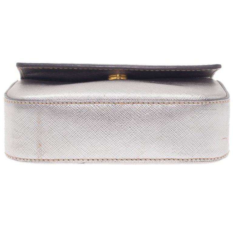 Prada Silver Saffiano Leather Mini Box Clutch For Sale at 1stDibs