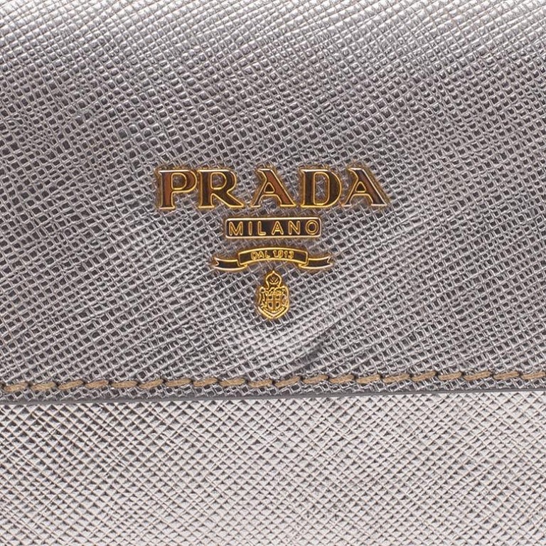 Prada Silver Saffiano Leather Mini Box Clutch For Sale at 1stDibs