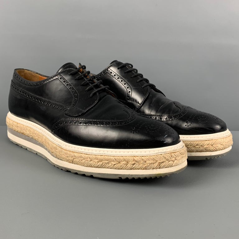 PRADA Size 10 Black White Perforated Leather Platform Lace Up Shoes For ...