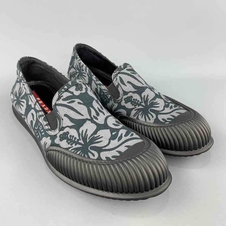 PRADA Size 10.5 Gray Hawaiian Canvas Slide Sneakers at 1stDibs