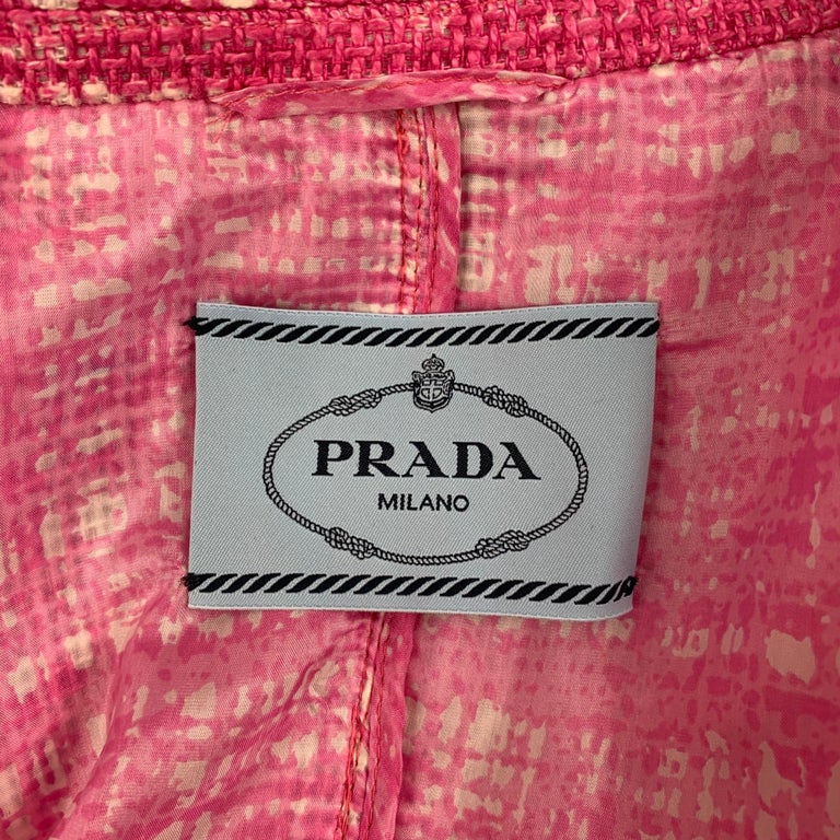 PRADA Size 14 Pink White Cotton Blend Woven Jacket For Sale at 1stDibs