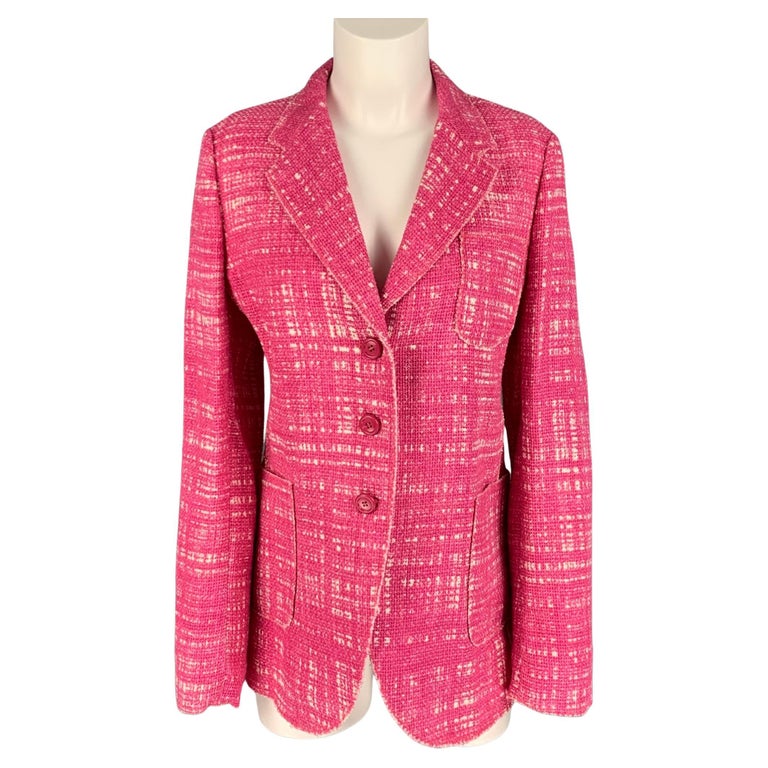 PRADA Size 14 Pink White Cotton Blend Woven Jacket For Sale at 1stDibs