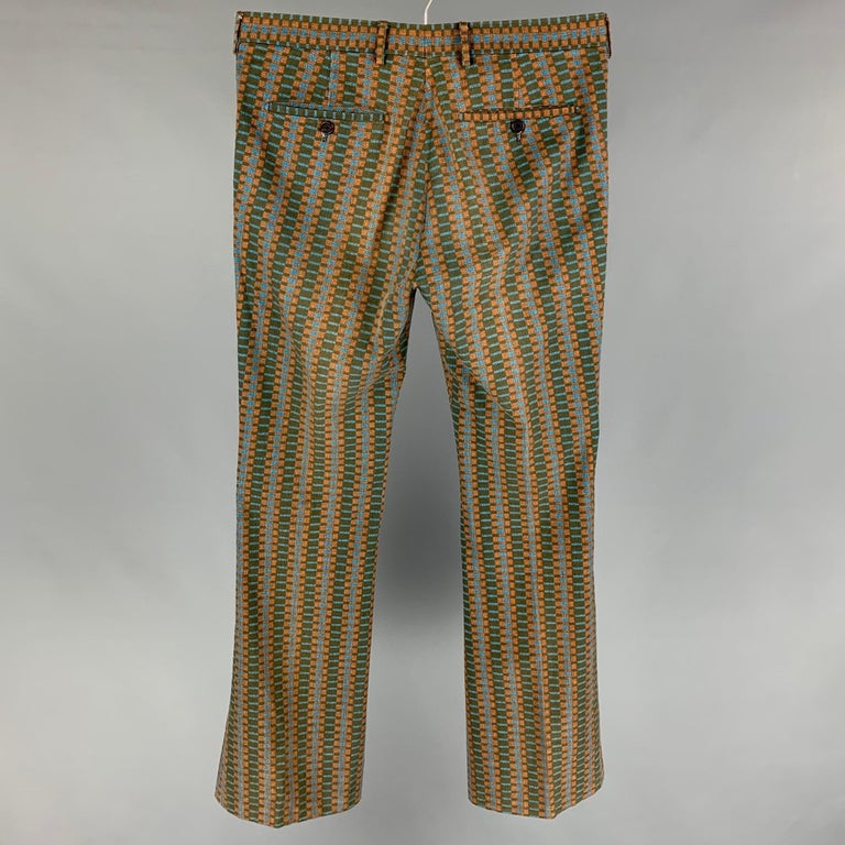 PRADA Size 32 Green Blue Squares Cotton Casual Pants For Sale at 1stDibs