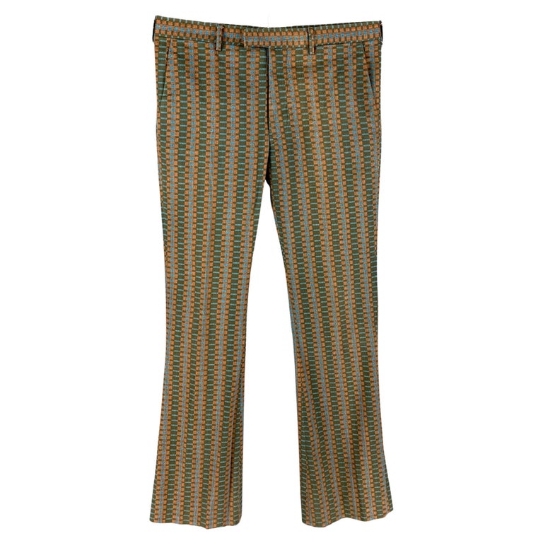PRADA Size 32 Green Blue Squares Cotton Casual Pants For Sale at 1stDibs
