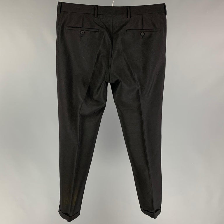 PRADA Size 34 Black Mohair Lana Wool Button Fly Dress Pants For Sale at ...