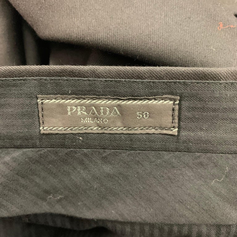 PRADA Size 34 Black Virgin Wool Button Fly Dress Pants For Sale at 1stDibs
