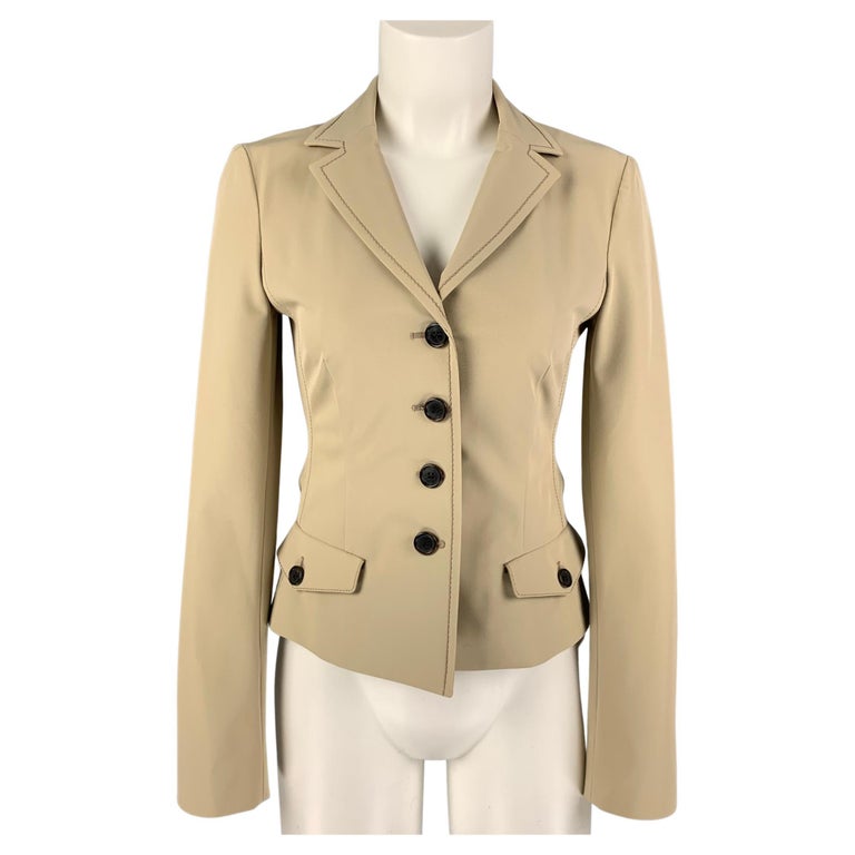 PRADA Size 4 Beige Polyester Contrast Stitch Jacket For Sale at 1stDibs