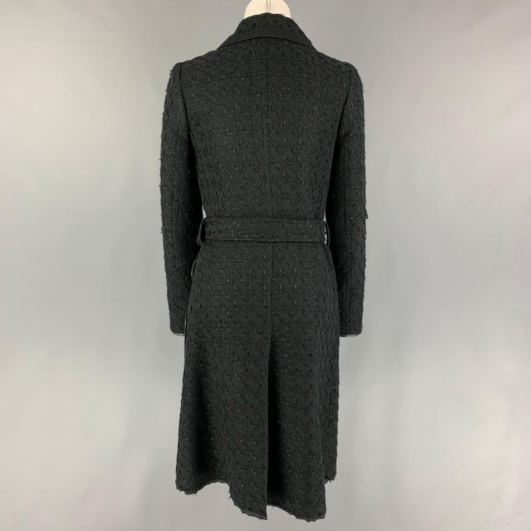 PRADA Size 4 Black Cotton Blend Textured Hidden Snaps Coat For Sale at ...