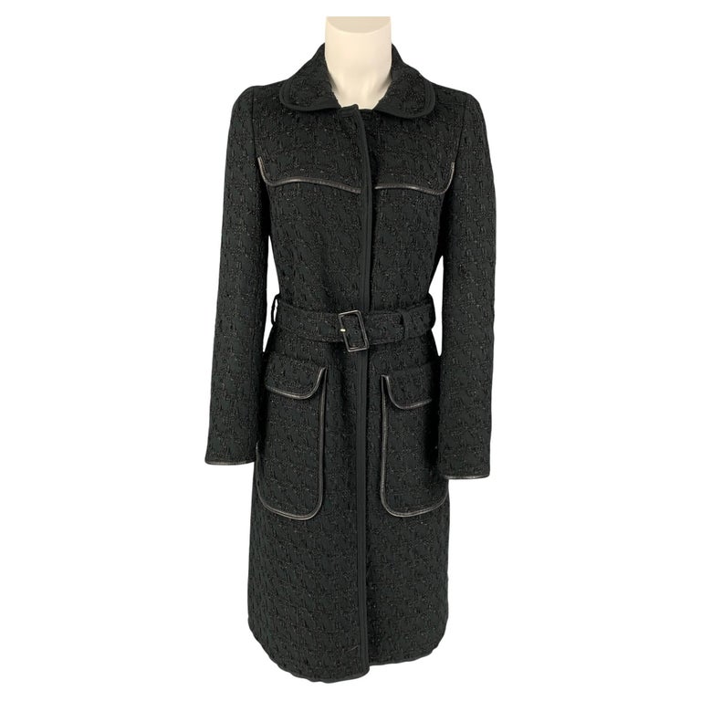 PRADA Size 4 Black Cotton Blend Textured Hidden Snaps Coat For Sale at ...