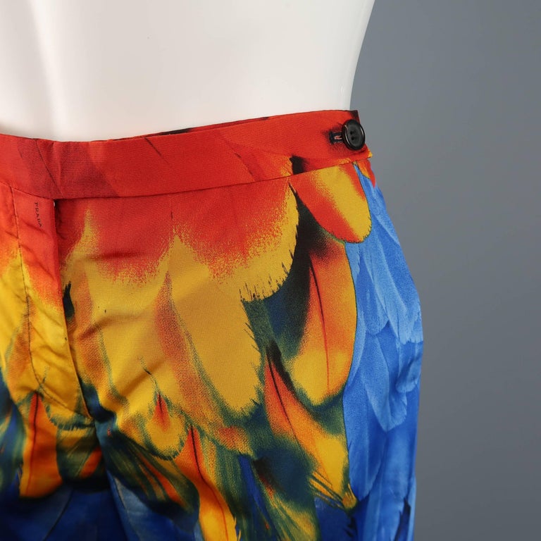 PRADA Pants - Spring 2005 Runway - Blue Red, Yellow Parrot Feather Silk ...