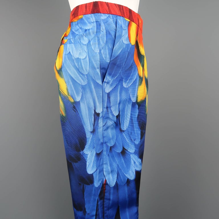 PRADA Pants - Spring 2005 Runway - Blue Red, Yellow Parrot Feather Silk ...