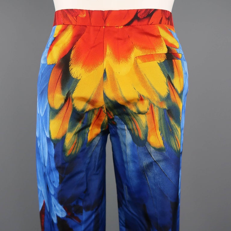 PRADA Pants - Spring 2005 Runway - Blue Red, Yellow Parrot Feather Silk ...
