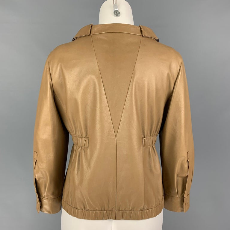 PRADA Size 4 Tan Leather 3/4 Sleeves Jacket For Sale at 1stDibs