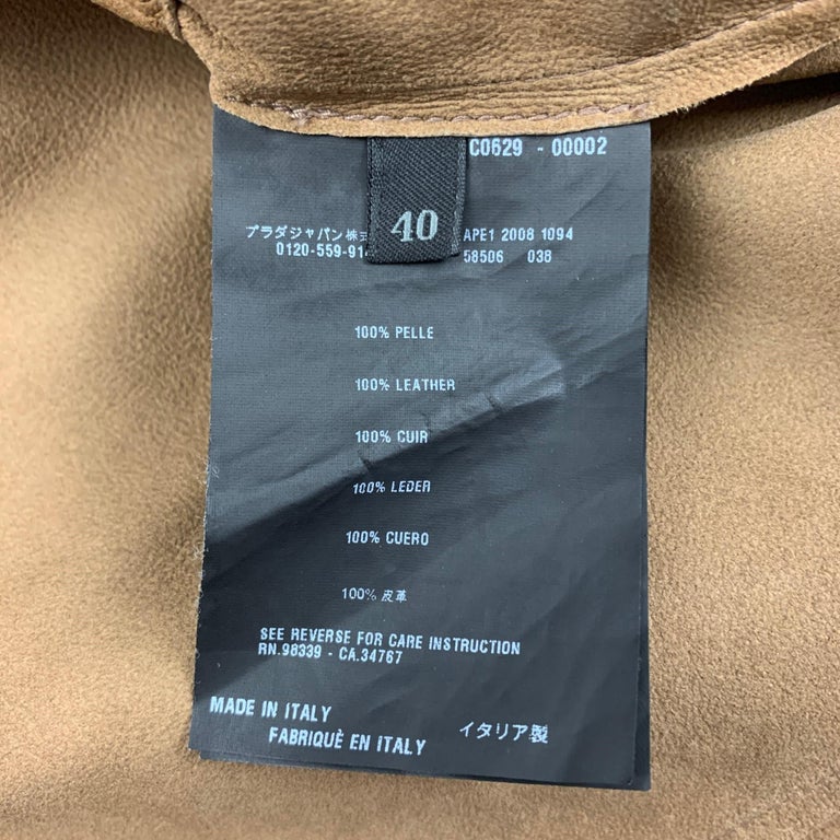 PRADA Size 4 Tan Leather 3/4 Sleeves Jacket For Sale at 1stDibs