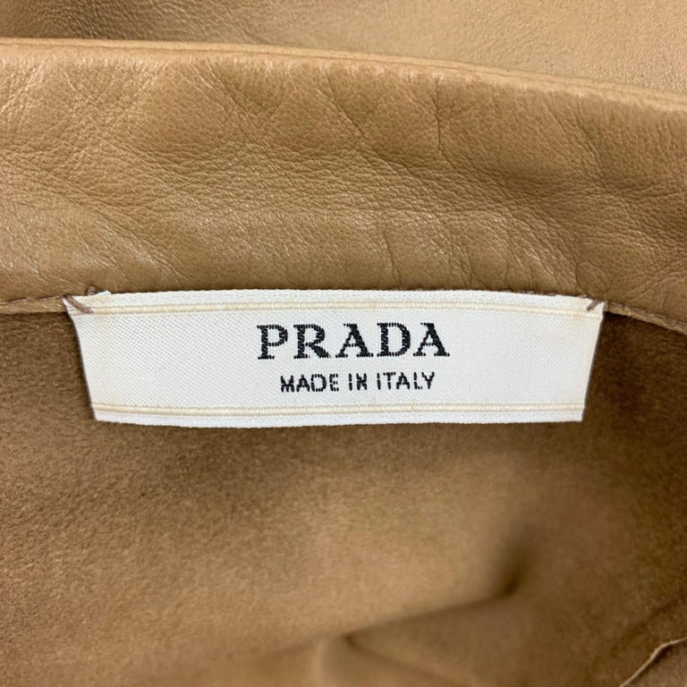 PRADA Size 4 Tan Leather 3/4 Sleeves Jacket For Sale at 1stDibs