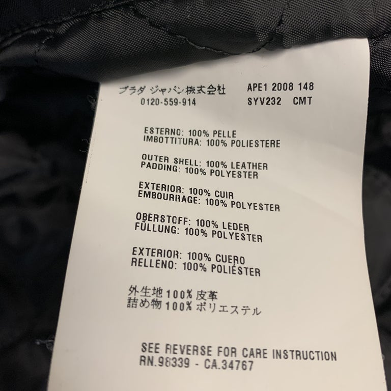 PRADA Size 40 Navy Quilted Leather Zip Up Motorcycle Jacket at 1stDibs