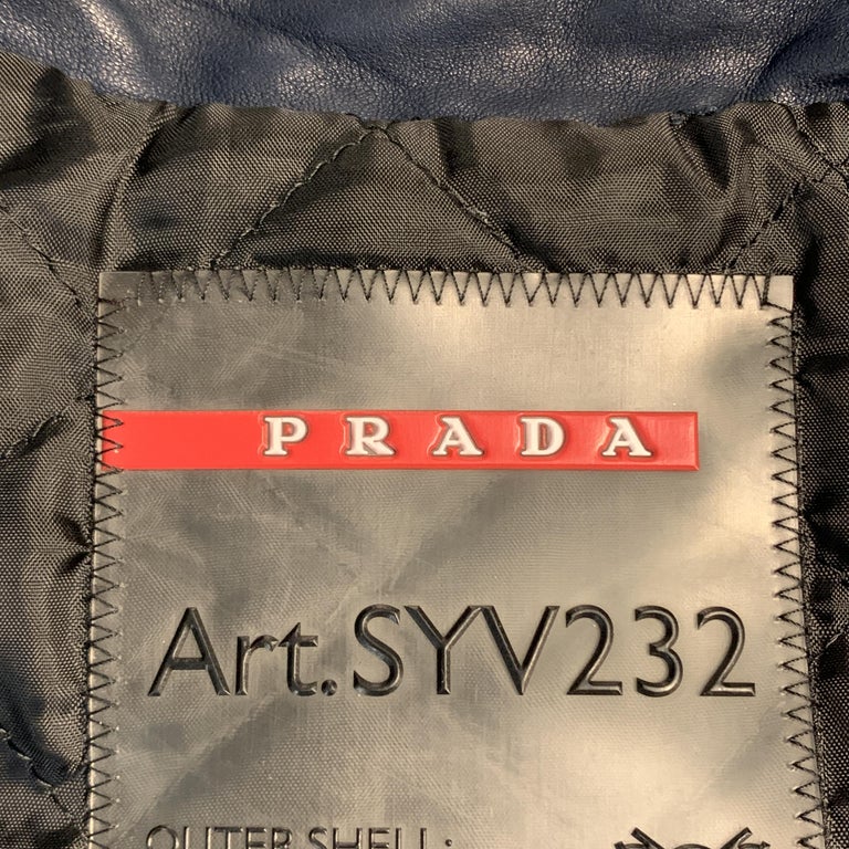 PRADA Size 40 Navy Quilted Leather Zip Up Motorcycle Jacket at 1stDibs