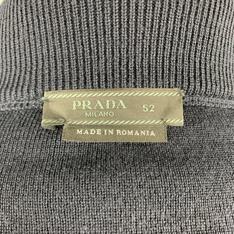 PRADA Size 42 Navy Nylon and Wool Zip Up High Collar Jacket at 1stDibs
