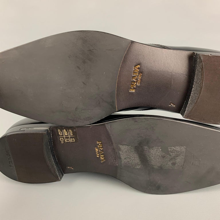 PRADA Size 8 Black Leather Lace Up Shoes For Sale at 1stDibs
