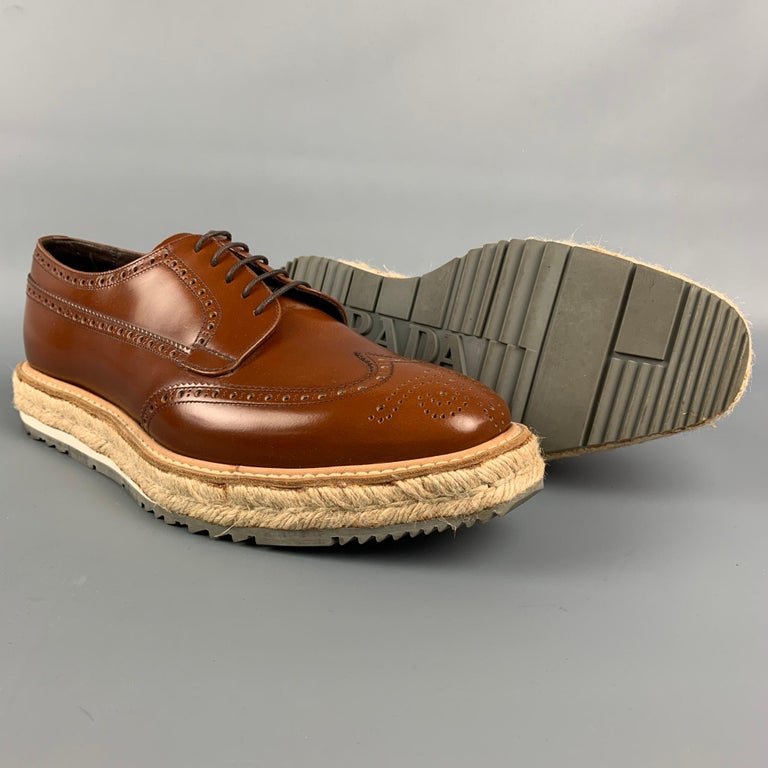 PRADA Size 8 Brown Perforated Leather Platform Lace Up Shoes at 1stDibs