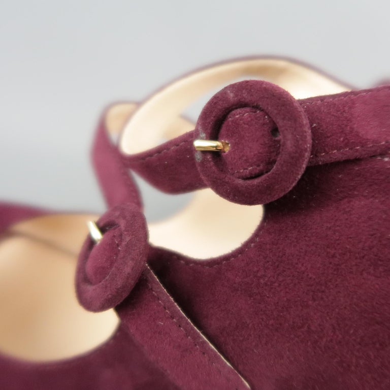 PRADA Size 8 Plum Suede Double Mary Jane Strap Peep Toe Platform Pumps ...