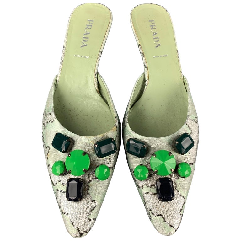 PRADA Size 8.5 Green Embellishments Silk Kitten Heel Pumps For Sale at ...