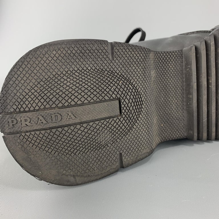 PRADA Size 9 Black and Navy Mesh and Leather Chunky Rubber Sole Sneaker ...