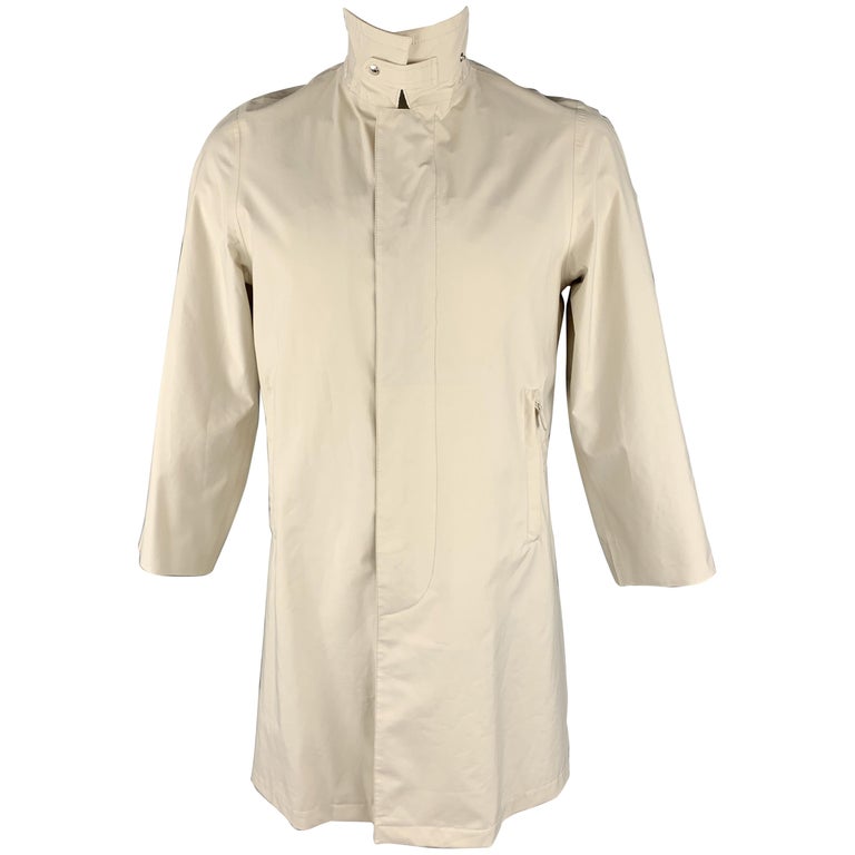 PRADA Size M Ivory Polyester Ribbed Collar Long Coat For Sale at ...