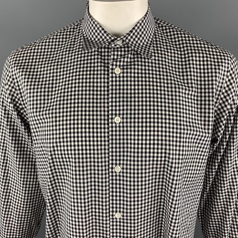 PRADA Size XL Black and White Checkered Cotton Long Sleeve Shirt For ...