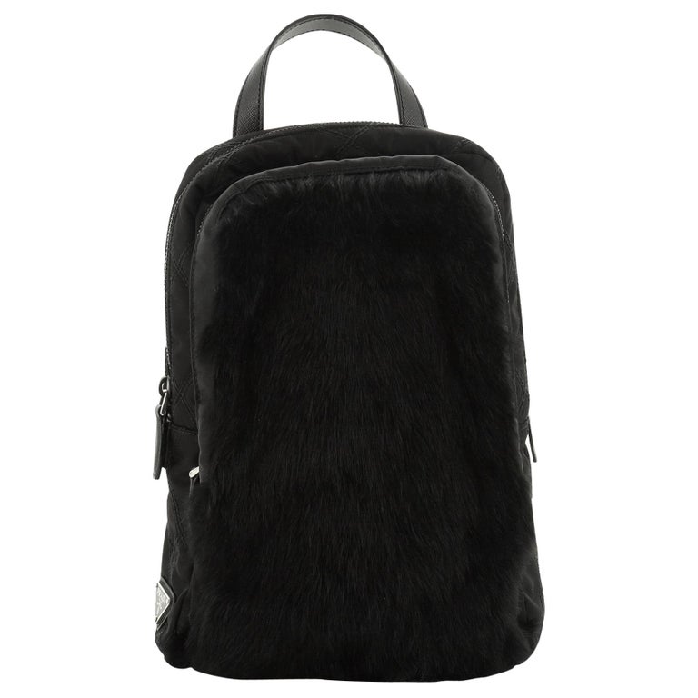 Prada Sling Backpack Fur with Quilted Tessuto at 1stDibs